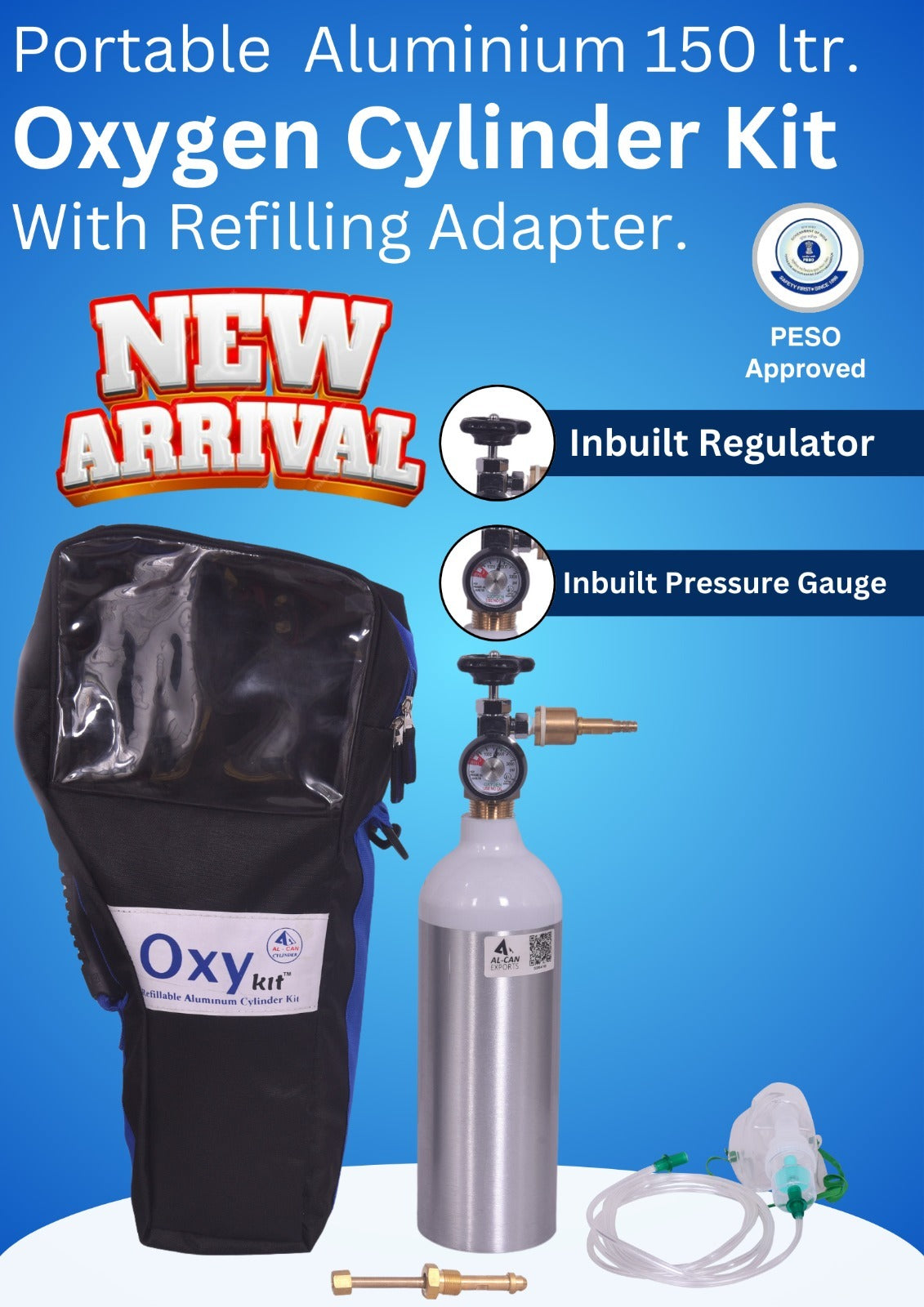 AL - CAN Cylinder 150 Liters(Built in regulator) – Oxyease Healthcare ...